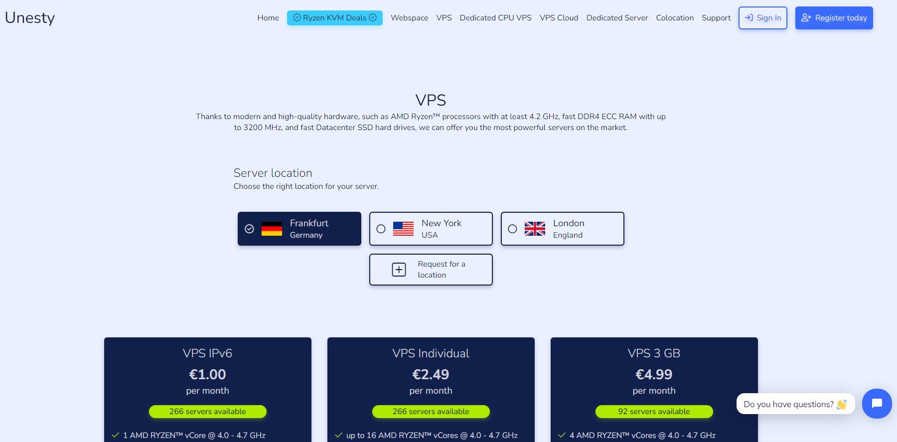 限量款德国VPS：unesty，€5/月，9G内存/4核(AMD)/75gSSD/1G带宽/不限流量-VPS推荐-神马VPS